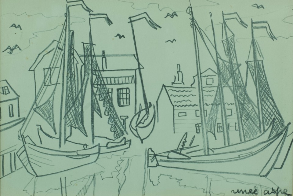 Renée Aspe Beautiful Marine Drawing Seaside Boat 1950 Toulouse Poetic ...