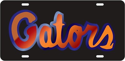 UF UNIVERSITY OF FLORIDA Black Mirrored GATORS License Plate / Car Tag ...
