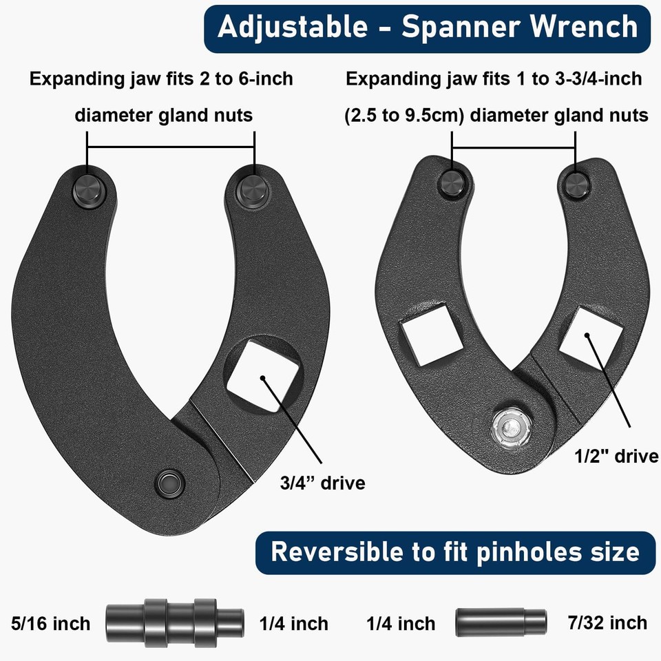Adjustable Gland Nut Wrench 2 Hydraulic Cylinder Spanner Wrench Set for ...