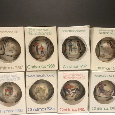 8 Lot Norman Rockwell 80 83 85 86 87 88 89 90 Christmas Ornament ...