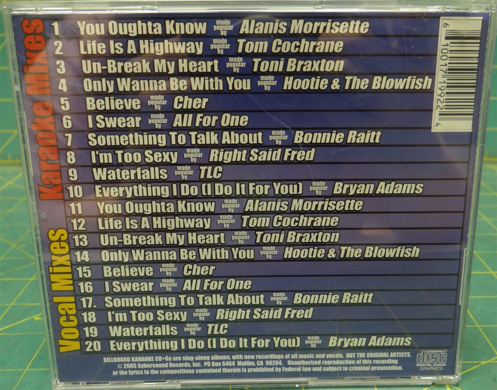 Billboard Top 10 Karaoke 1990's Volume 2 CD Used 20-Tracks Sybersound ...