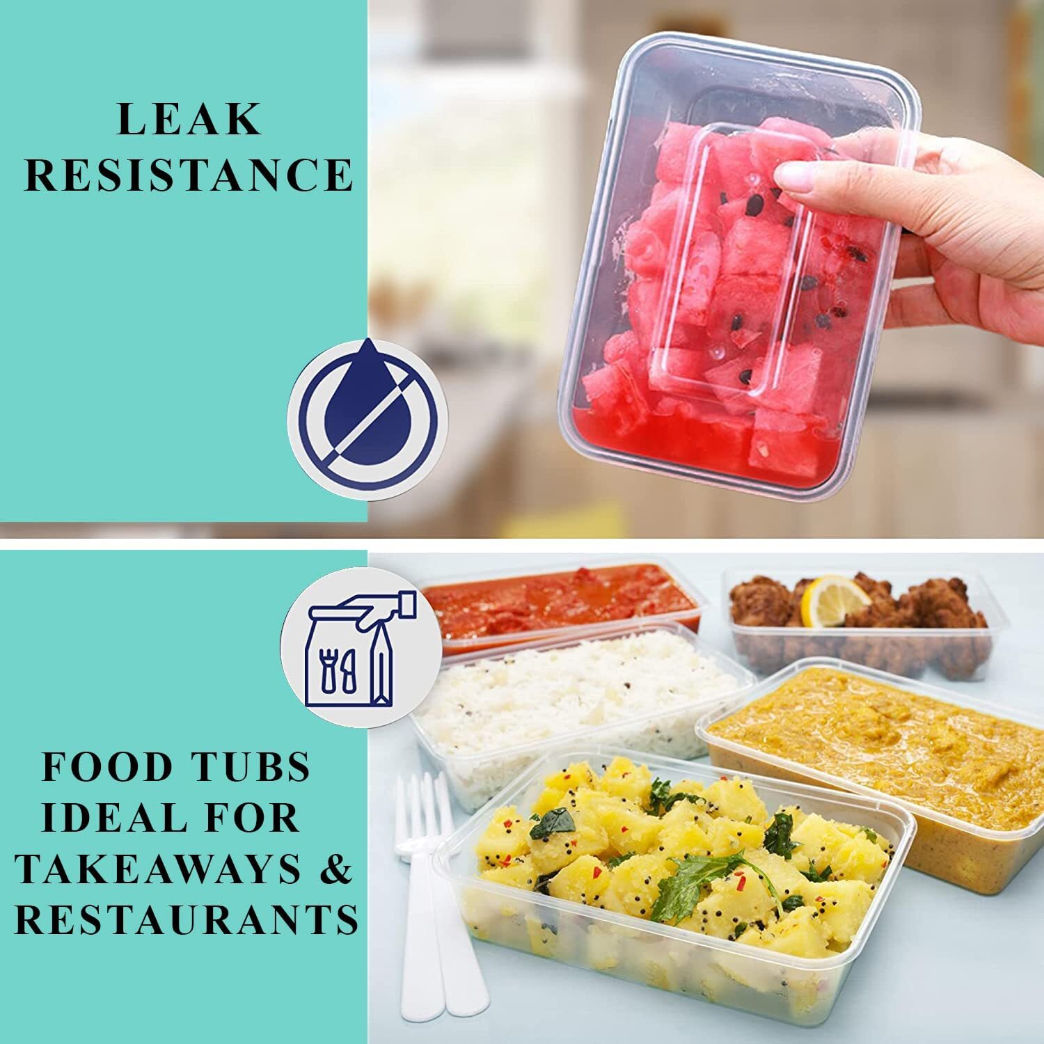 25 Rectangle Plastic Containers with Lid Reusable & Leakproof Food ...