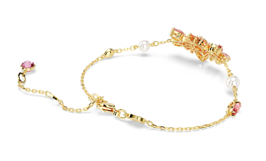 Swarovski Gema bracelet Crystal pearl, Flower, Pink, Gold-tone plated ...