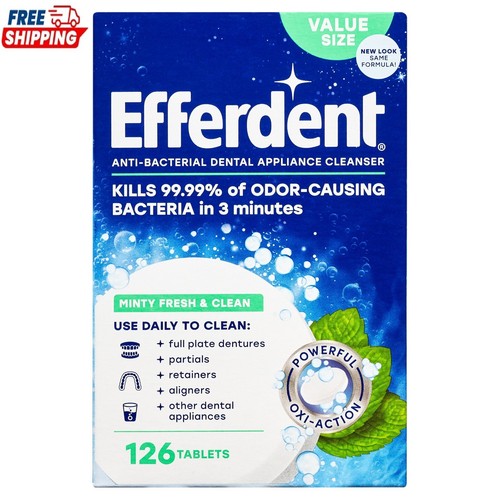 Efferdent Retainer & Denture Cleaner Tablets, Minty Fresh & Clean, 126 ...