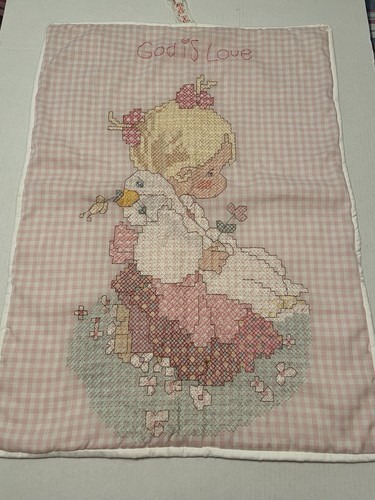 Handmade 30X22 Cross Stitch Precious Moments Baby Quilt/Wall Quilt God ...