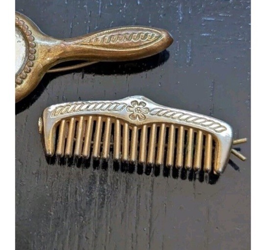 Vintage Set Gold Tone Hair Clips Antique Comb Mirror Brass Barette Clip 1950s | eBay