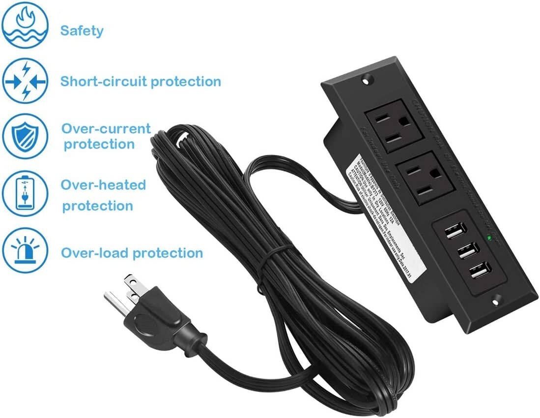 Conference Recessed Power Strip Socket 6.5Ft Cord, Desktop 2-Outlet & 3 ...