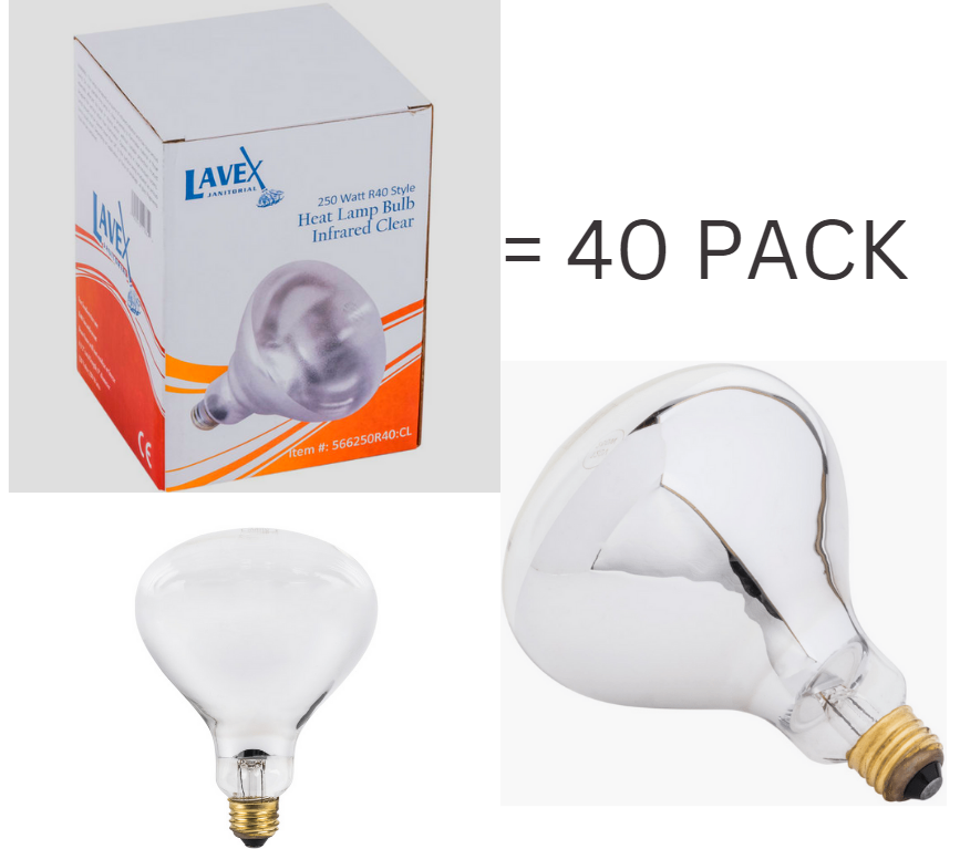 40 PACK CASE CLEAR Infrared Heat Lamp Light Buffet Food Warmer Bulb ...