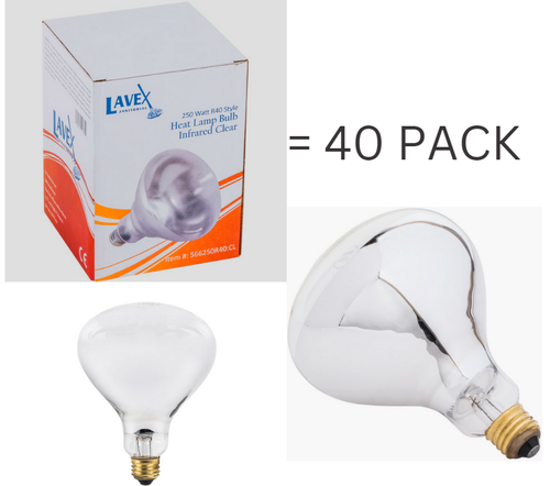 40 PACK CASE CLEAR Infrared Heat Lamp Light Buffet Food Warmer Bulb ...