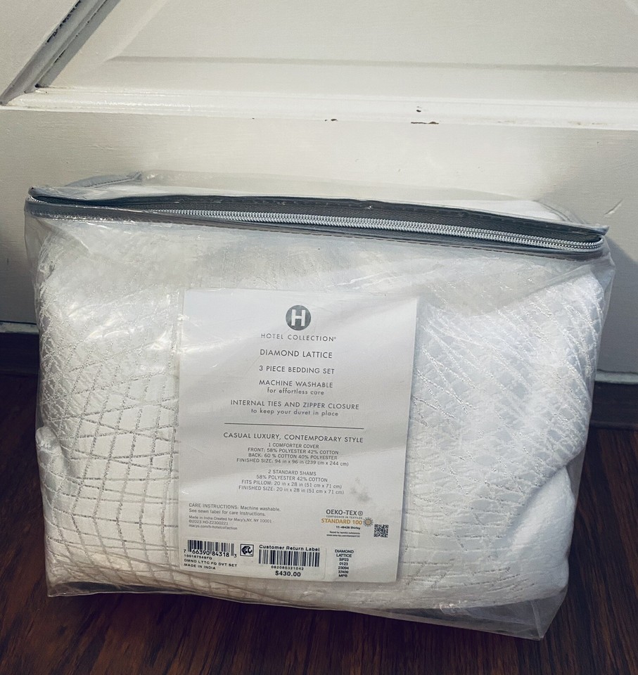 Hotel Collection Diamond Lattice White Full/Queen Duvet Only New $430 ...