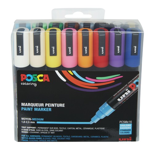Pennarelli Posca PC5M Punta Conica Media Basic 16 Pezzi 3296280033419 ...