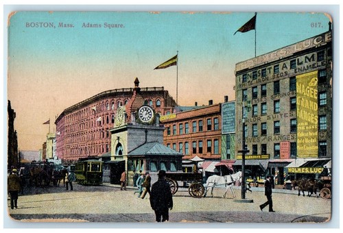 c1910 Adams Square Exterior Building Streetcar Boston Massachusetts MA ...