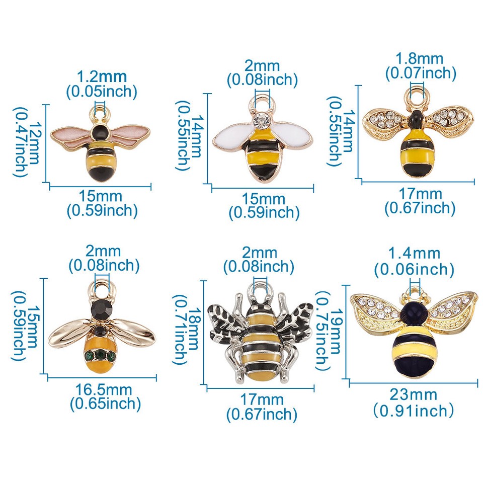 1 Box Alloy Enamel Rhinestones Bees Pendants Charms for Jewelry Crafts ...