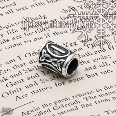 Viking Elder Futhark Isaz Rune Beard Hair Jewelry Bead 316L Stainless ...