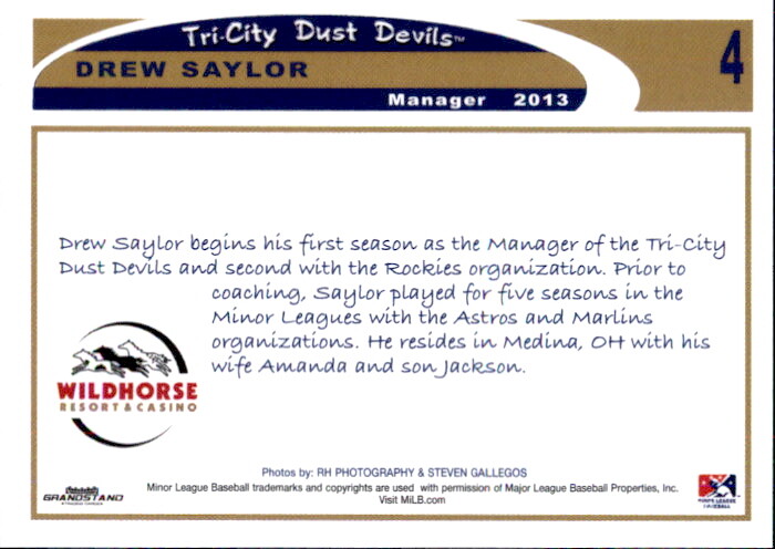 2013 Tri-City Dust Devils Grandstand 23 Drew Saylor Medina Ohio OH ...