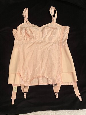 RARE Vtg XL 40 Rengo CORSELETTE Garters Open Bottom Corset Girdle Pink ...