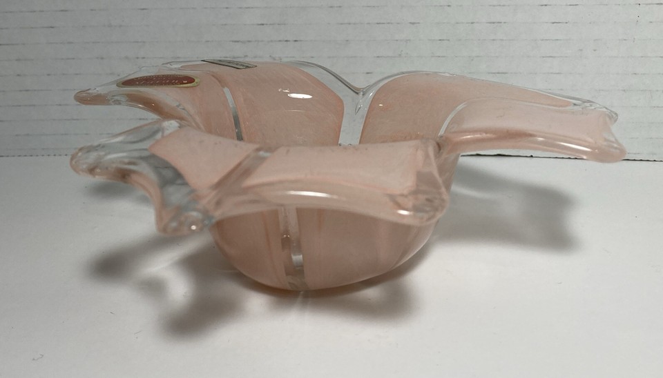 Lavorazione Arte Murano Art Glass Pink Flower Dish With Sticker Made In ...