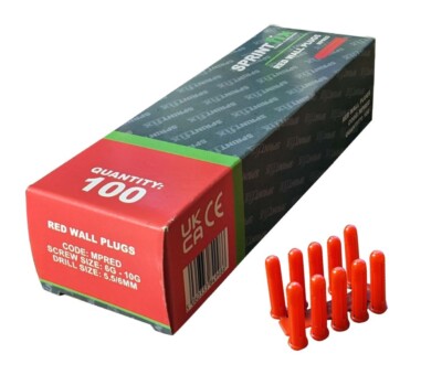 Red Wall Plugs x 100 | x 1000 Raw Plastic 2 Way Expansion Wall Plug ...