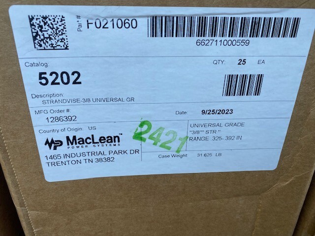 (25 PACK) MacLean 5202 Universal Strandvise 3/8" Steel Str .325"- .392 ...