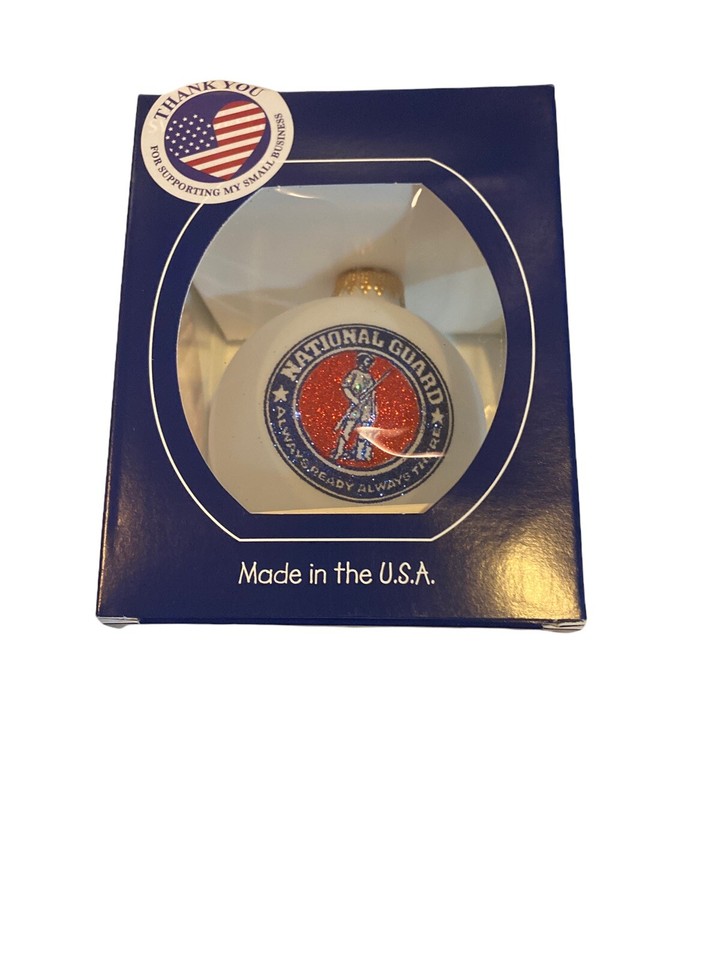US National Guard Christmas Glass Ornament Made in USA Reserve Armed ...
