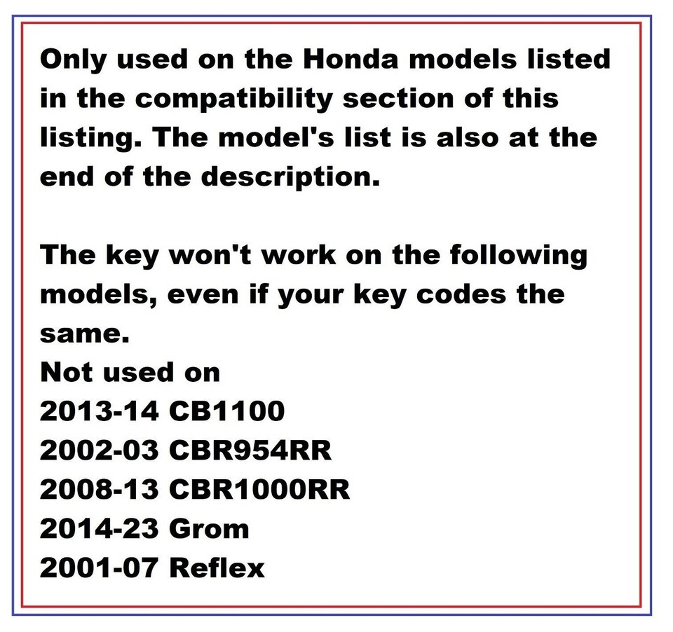 Honda Keys Motorcycle Replacement Key Cut to your Code 21232131 ...