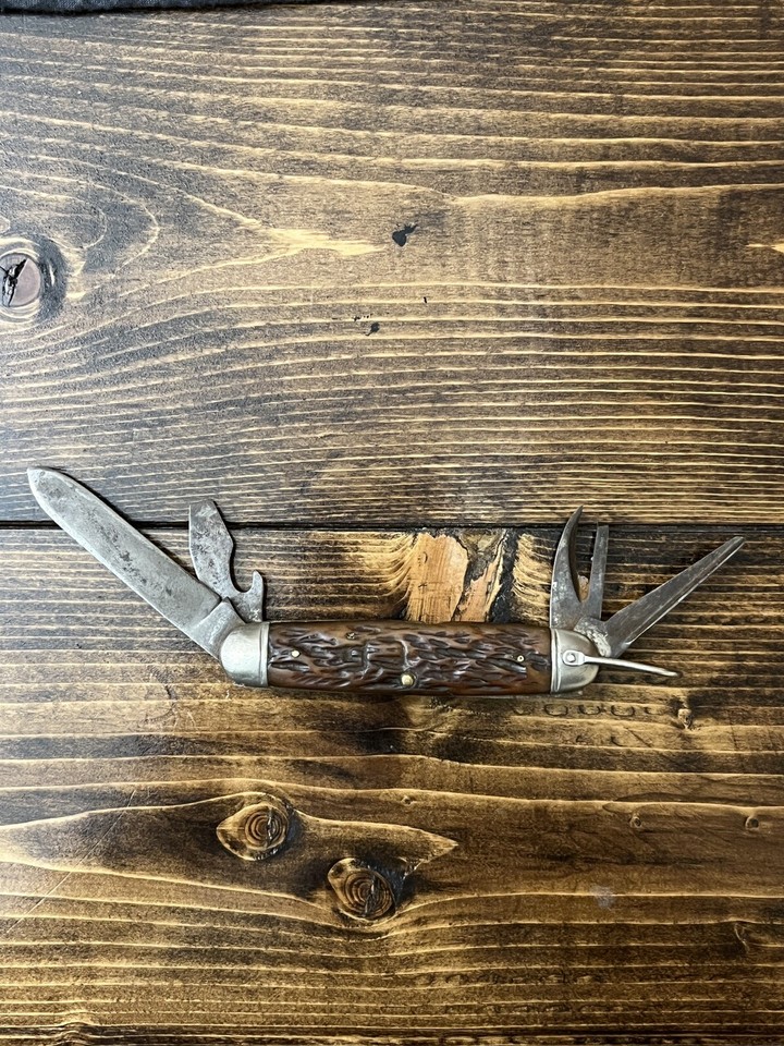 Vintage Challenge Cutlery Company Scout Knife-Jigged Bone Bridgeport ...