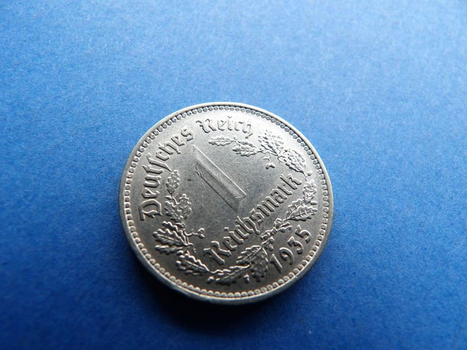 Germany 1935 A 3rd Reich SS Nazi Eagle 1 Reichsmark mark nickel Coin H3 ...