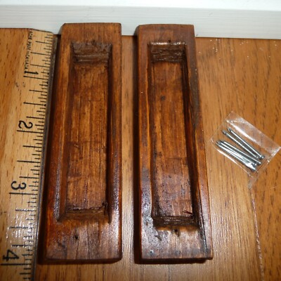 2 Wood Pulley Dust Covers With Nails - Antique OG Clock Part Wooden | eBay