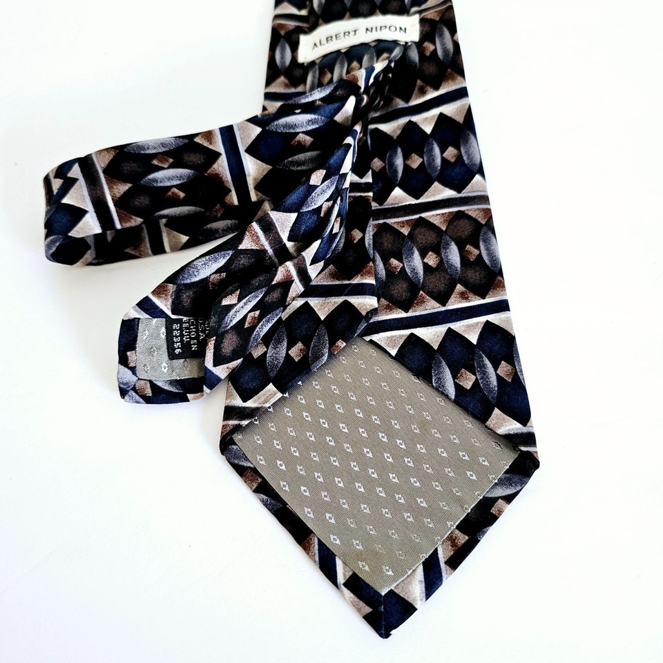 Albert Nipon Geometric Pattern Silk Tie Mens Accessory Black & Brown ...