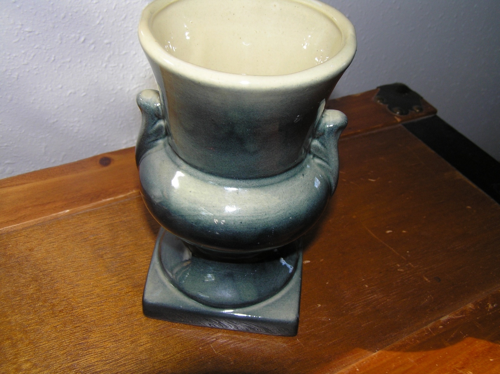 Vintage Small Pottery Two-Handled Urn Vase with Diffuse Black & Cream ...