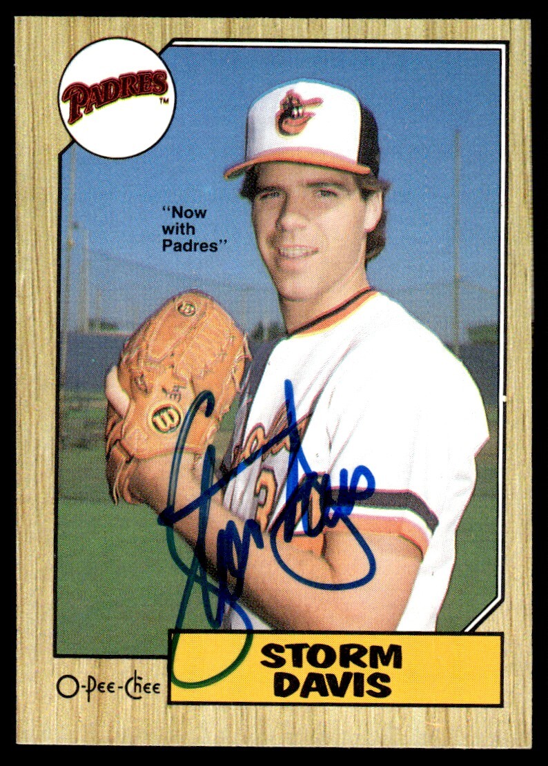 1987 O-Pee-Chee Storm Davis Auto San Diego Padres #349 COA OPC Card ...