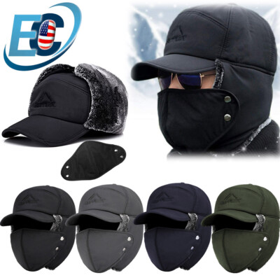 Winter Fur Ear Flap Trapper Hat Full Face Mask Aviator Thermal Warm ...