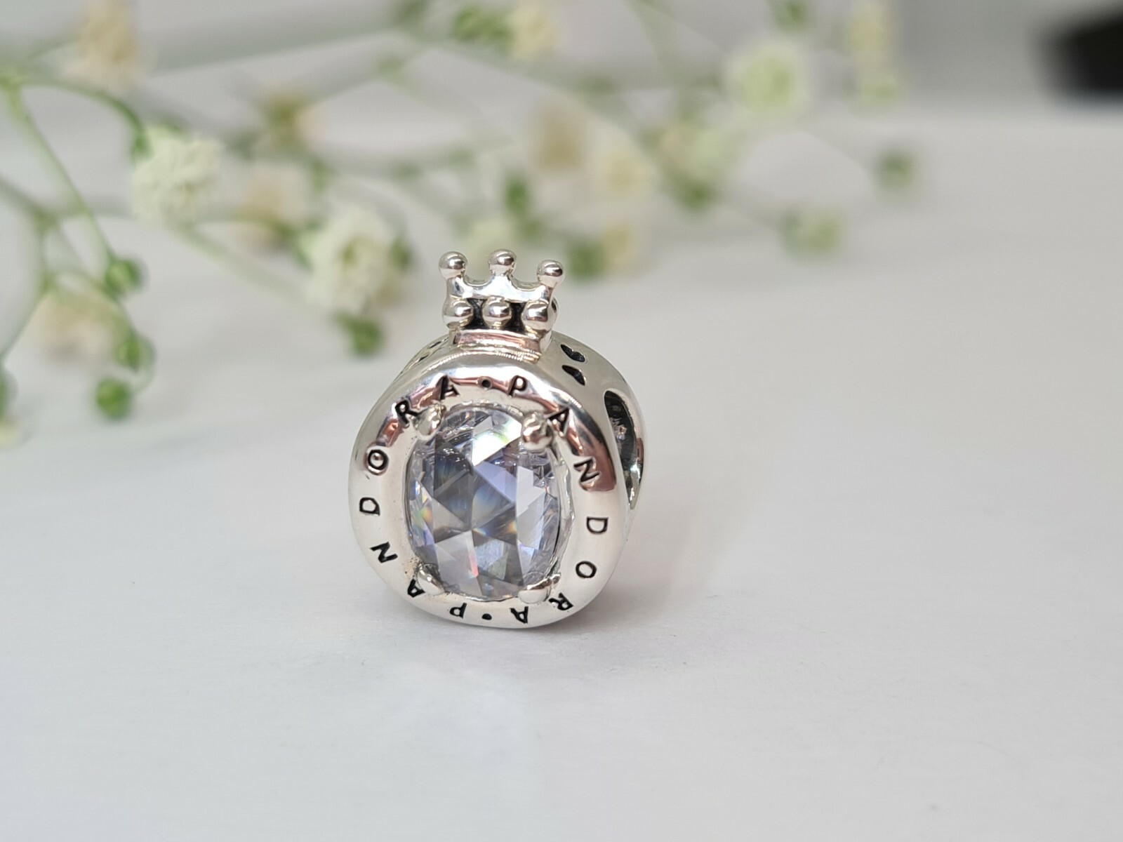 Authentic Pandora Charm Clear Sparkling Crown "O" CZ Bead #798266CZ w ...