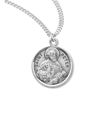 925 Sterling Silver Saint Peter Pendant Medal Christian Necklace Made ...