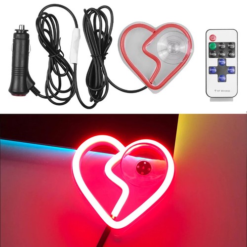Red Broken Heart LED Neon Flash Light Universal Car Window Glow Remote ...