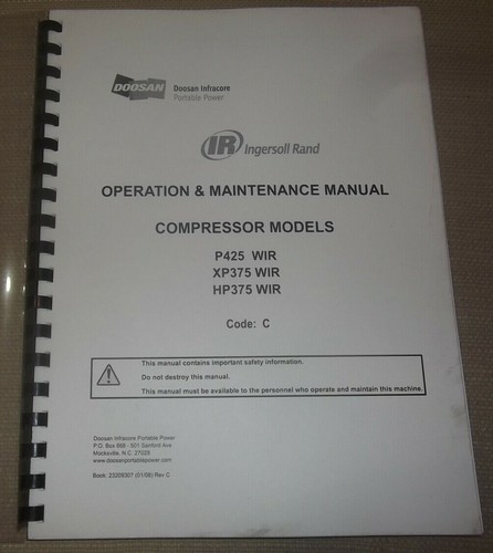 DOOSAN P425 XP375 HP375 WIR COMPRESSOR OPERATION & MAINTENANCE MANUAL ...