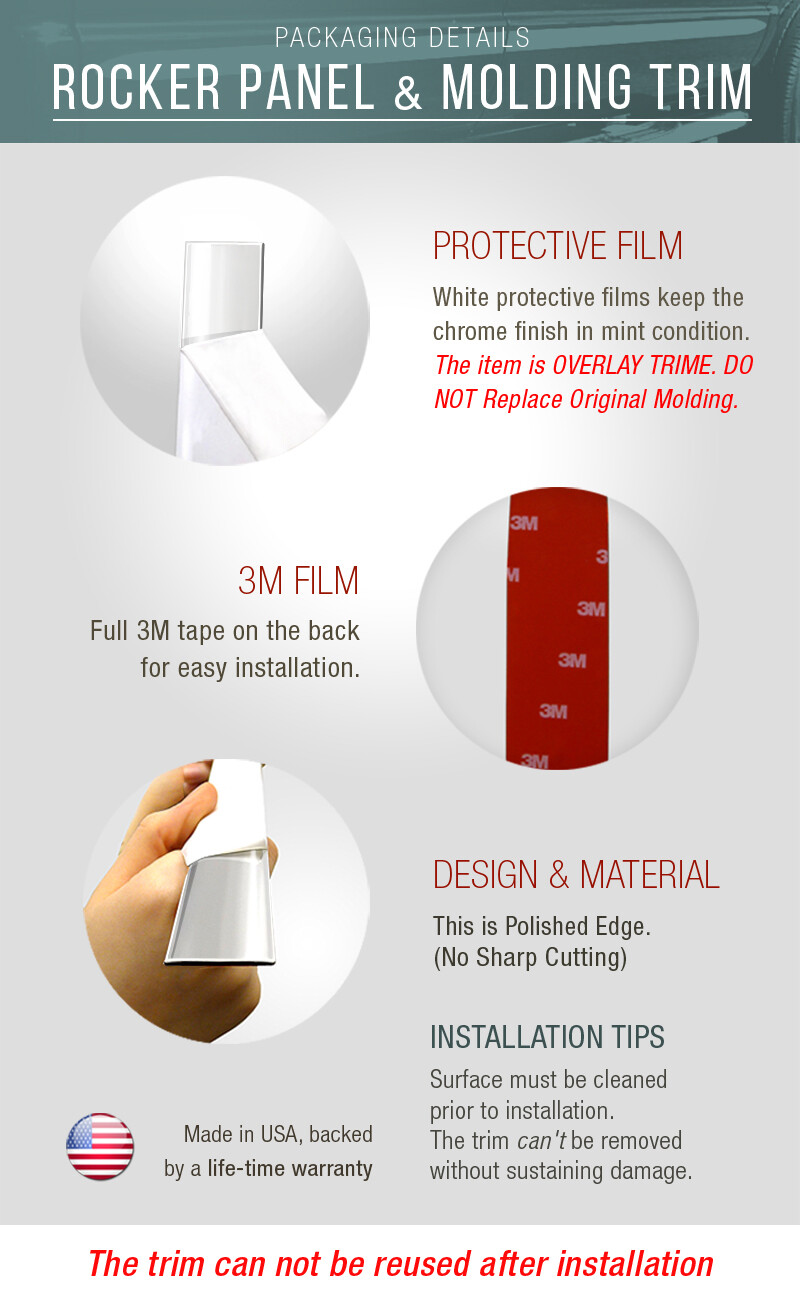 TYGER For 08-12 Chevy Malibu Accent Body Side Molding Trim 1'' Wide 4PC ...