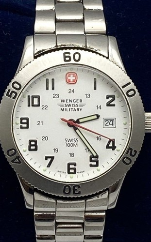Men's Wenger Swiss Military 30mm WR100M Quartz White Dial S. Steel ...