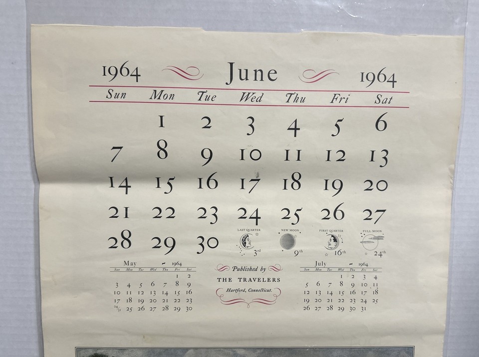 The Travelers 1964 Wall Calendar Of Currier & Ives Prints, June / July ...