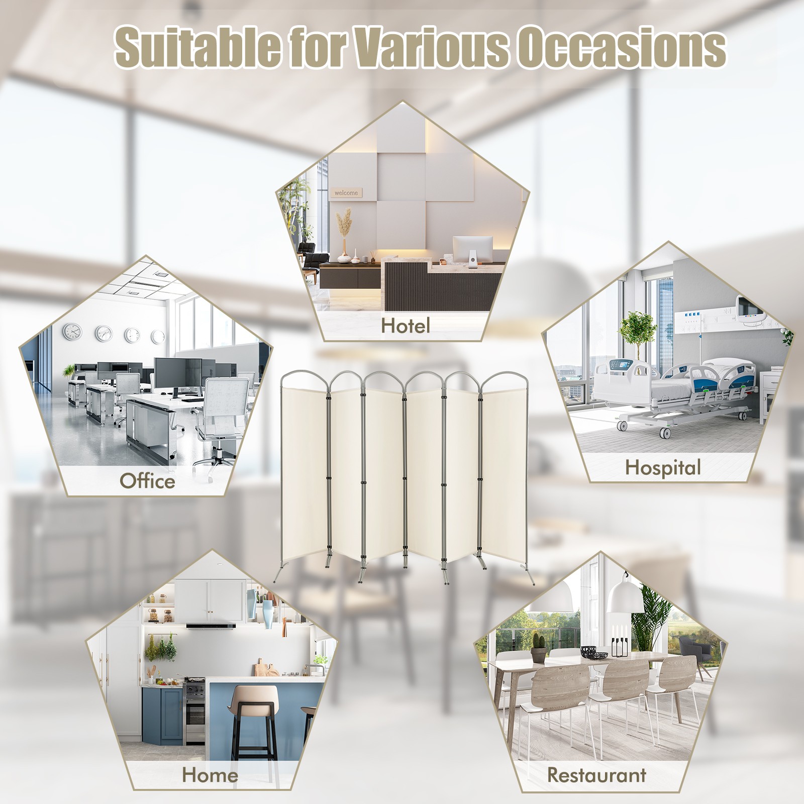 6 Panels Folding Privacy Screen 6 Ft Tall Fabric Privacy Screen for ...