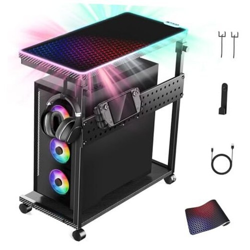 Height Adjustable PC Tower Stand, 2-Tier Full ATX-Case PC Stand with ...