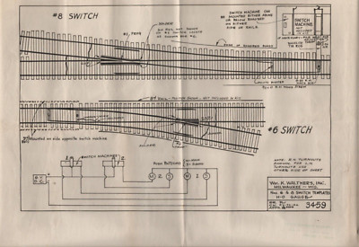 1939 RAILROAD NOS. 6 & 8 SWITCH TEMPLATES vintage blueprint H-O GAUGE ...