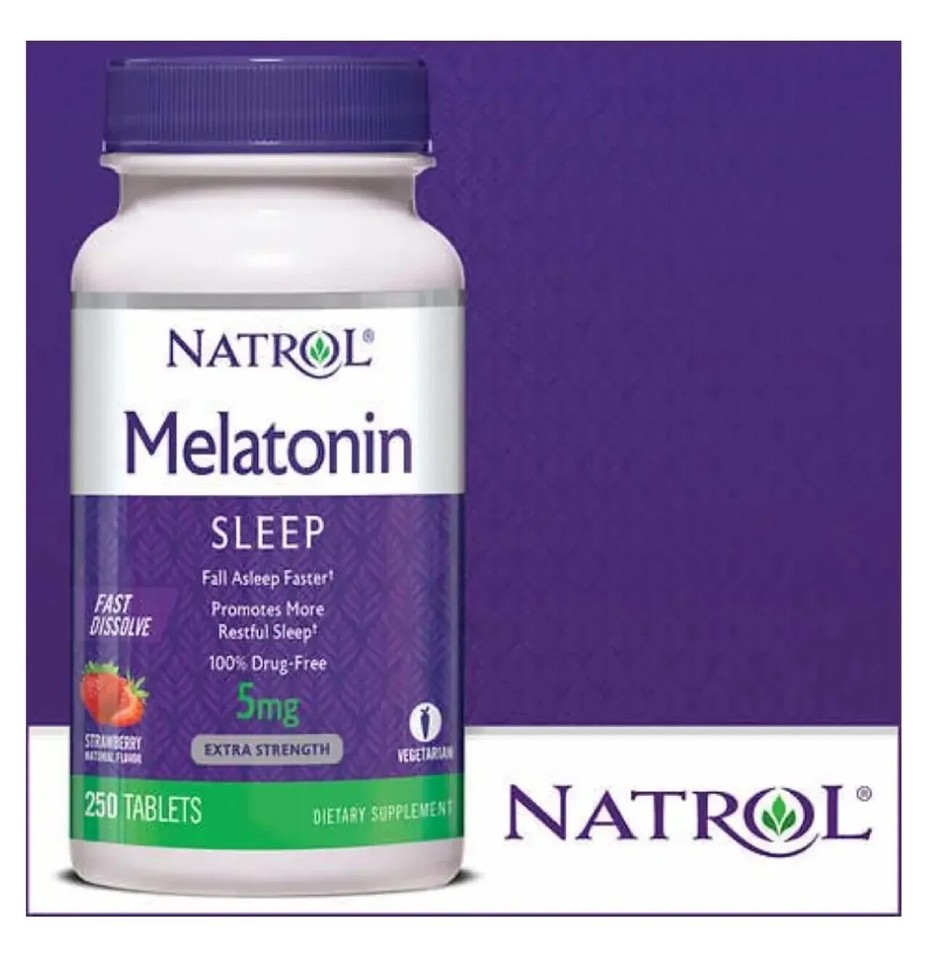 Natrol Melatonin Sleep Aid 5 mg 250 Tablets Fast Dissolve Strawberry ...
