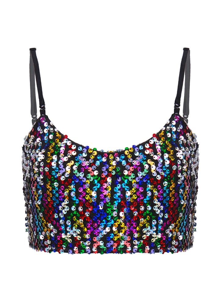 Kids Girls Stylish Adjustable Spaghetti Shoulder Straps Shiny Sequins ...