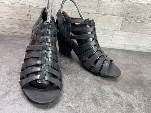 Cobb Hill Sandals Women 8.5 M Taylor Shoes Black Leather Strappy Caged ...