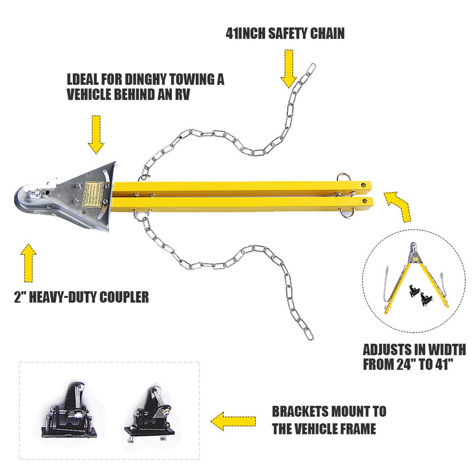 5000lb Adjustable Bumper Mount Tow Bar With Chain Towing Truck Trailer ...
