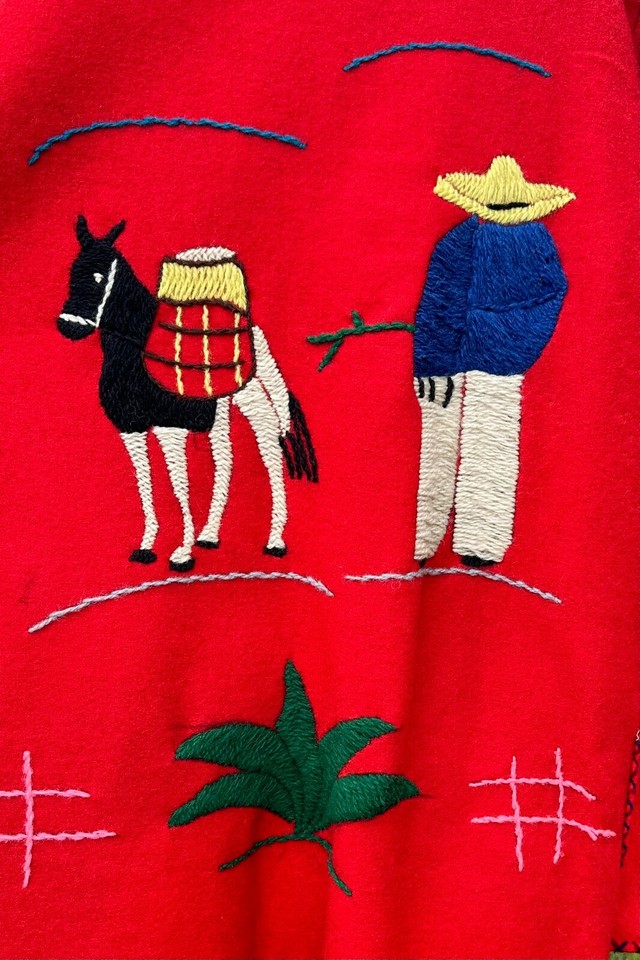 Vintage Mexican Embroidered Souvenir Open Blazer Jacket 1950s Red Wool ...