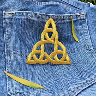 Celtic Trinity Knot Patch Filigree Gold Irish 3 Inches Cross Embroidery ...