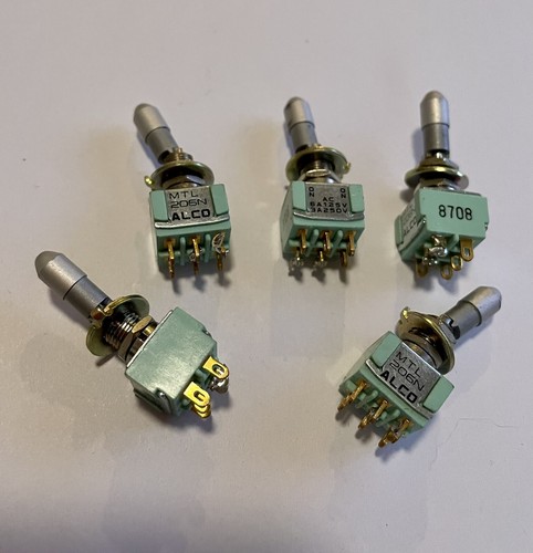 (5 PC) ALCO SWITCH MTL206N SWITCH TOGGLE DPDT 6A 125V NSN# 5930-00-387 ...