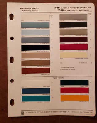 1966 Ford Passenger & Commercial Auto Color Chips Chart Paint Codes ...